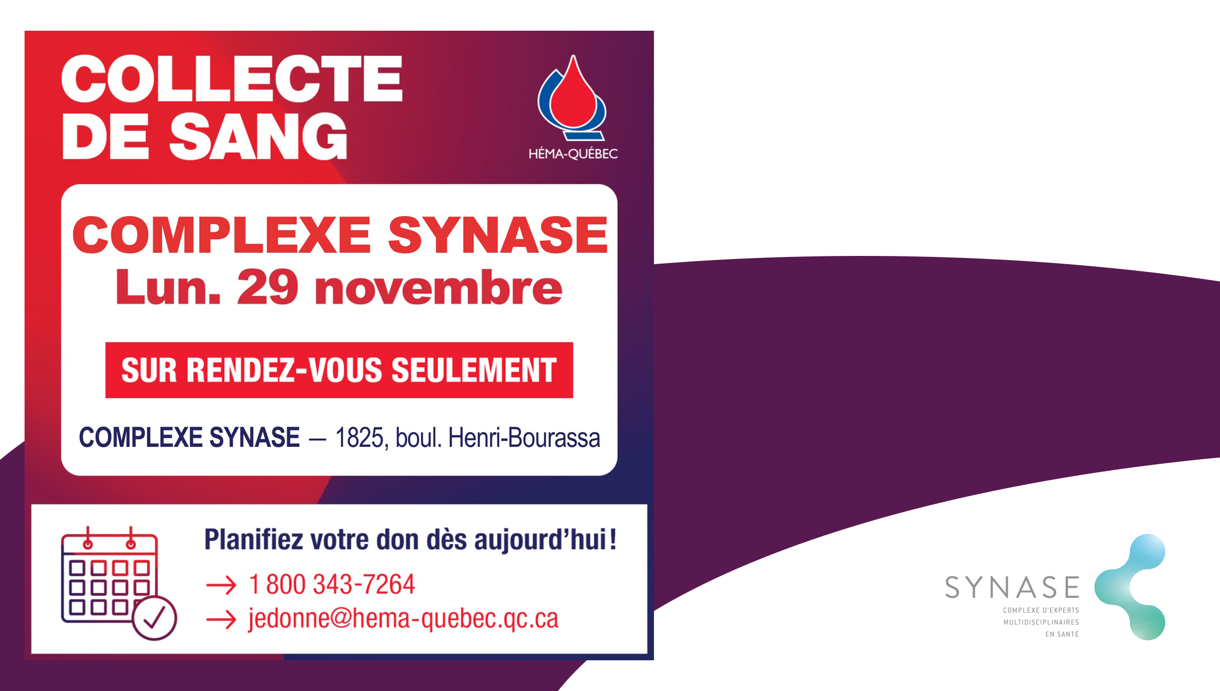 Don de sang: 29 novembre 2021 – COMPLEXE SYNASE